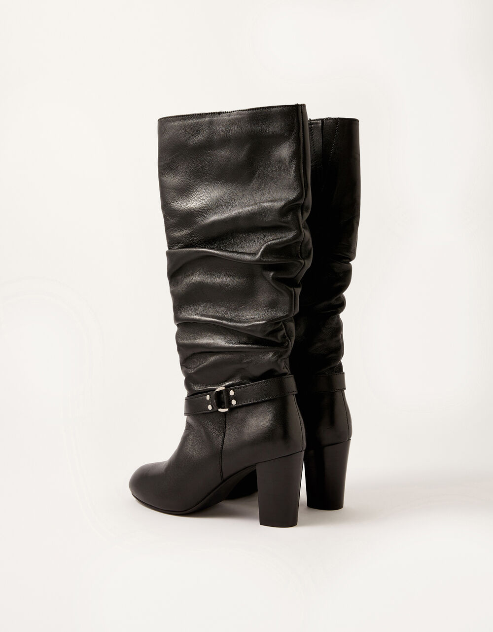 Belle Buckle Slouch Leather Boots Black | Women's Shoes | Monsoon UK.