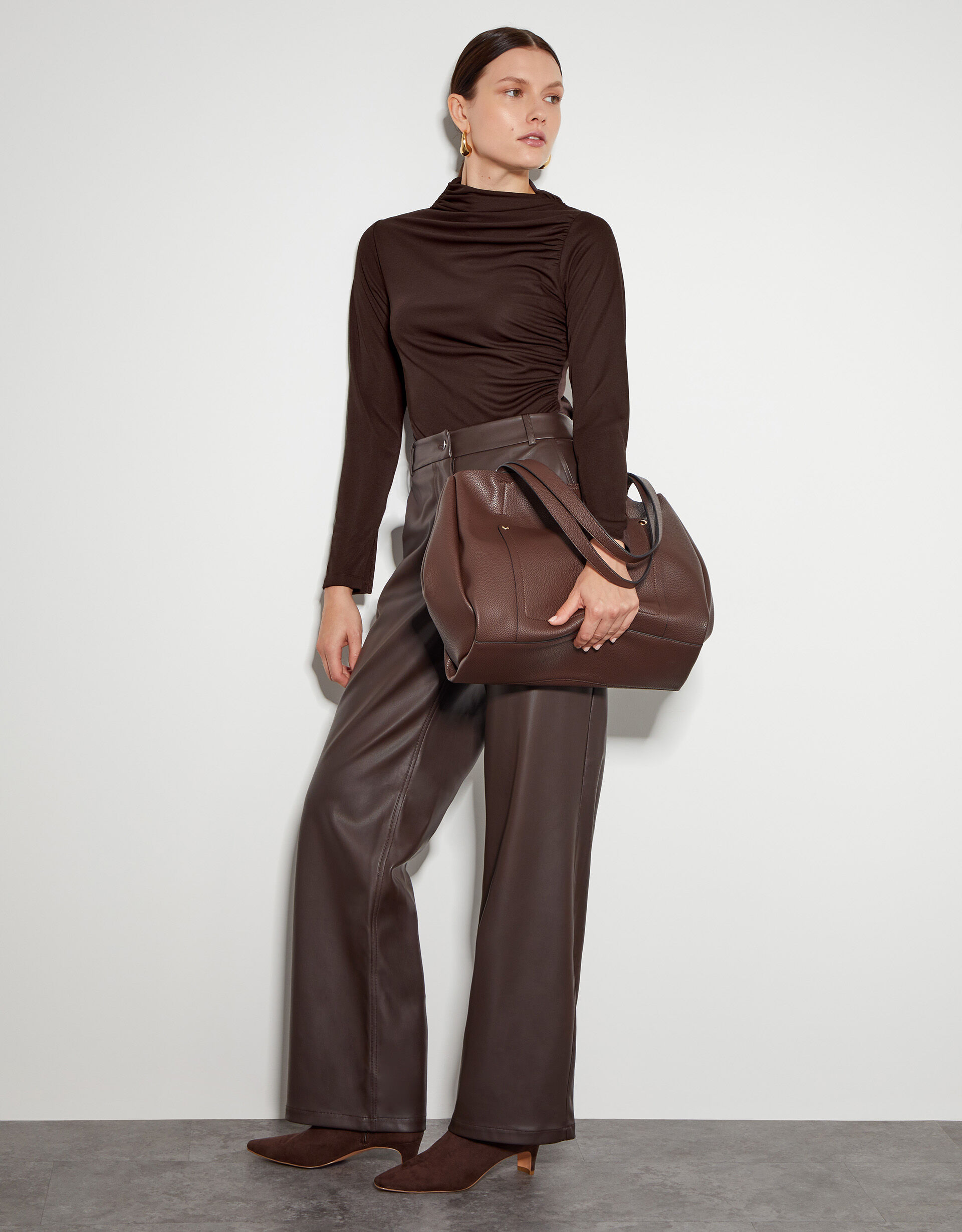 Dayna Long Sleeve Drape Jersey Top Brown