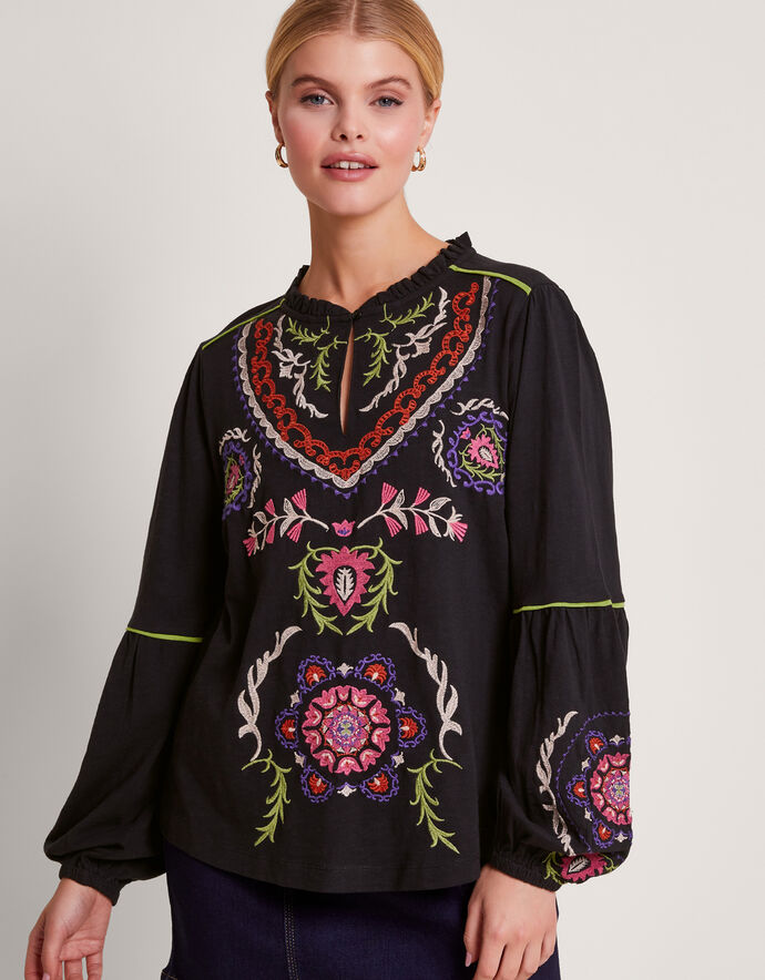 Xoey Embroidered Blouse Black | Blouses & Shirts | Monsoon UK.