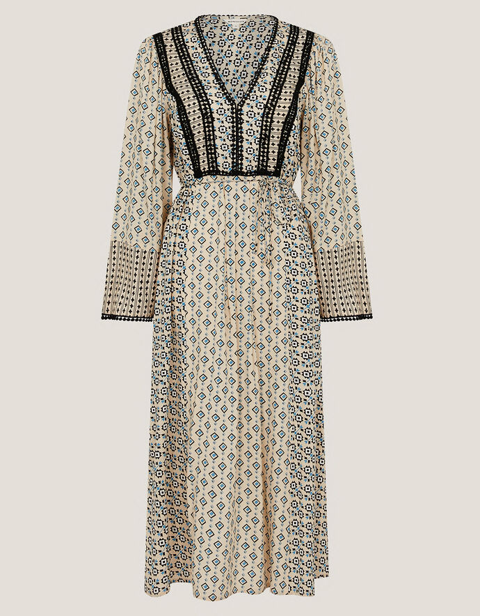 Jemmie Print Long Sleeve Midi Dress Ivory