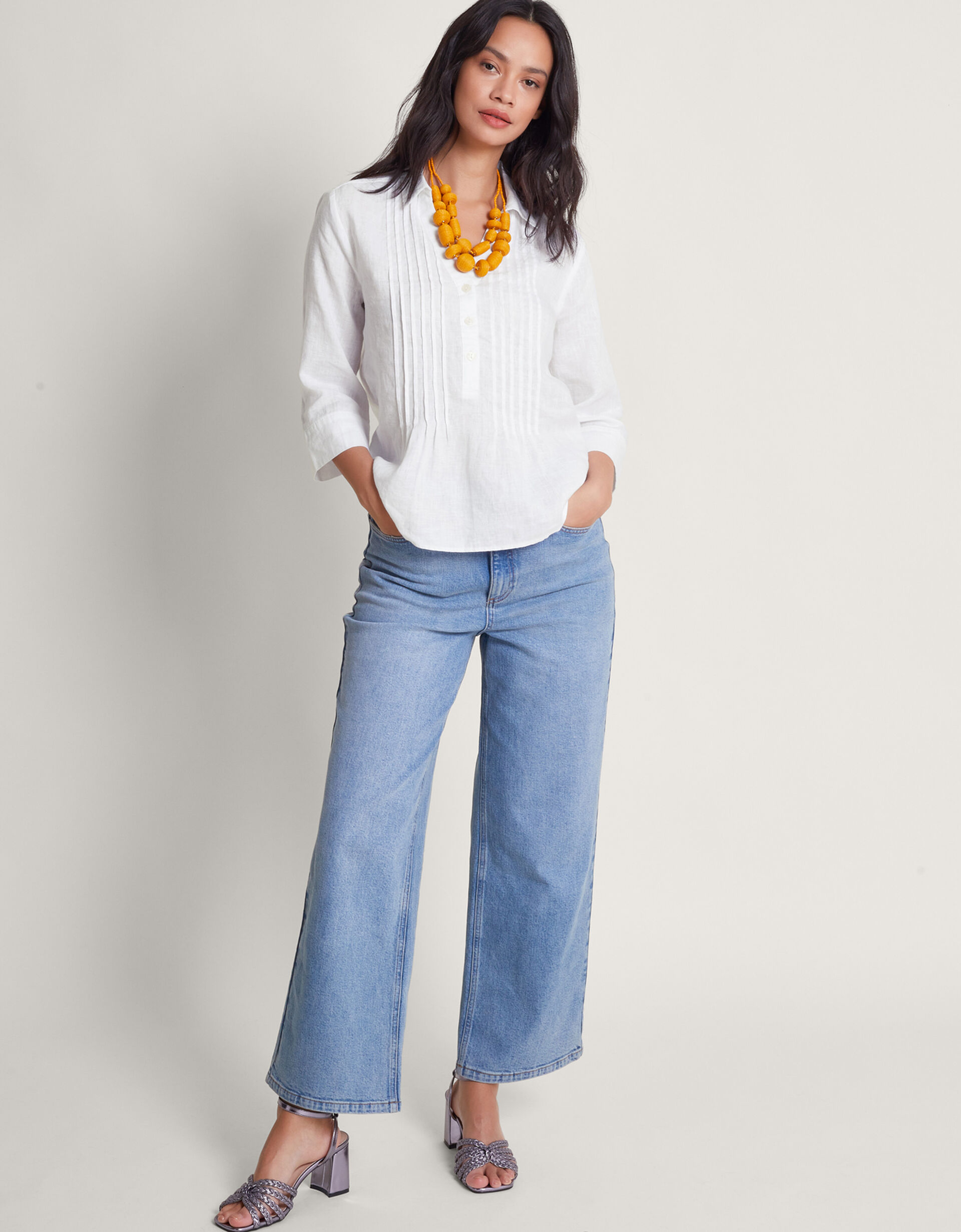 Elsie Pintuck Linen Blouse White | Tops & T-shirts | Monsoon UK.