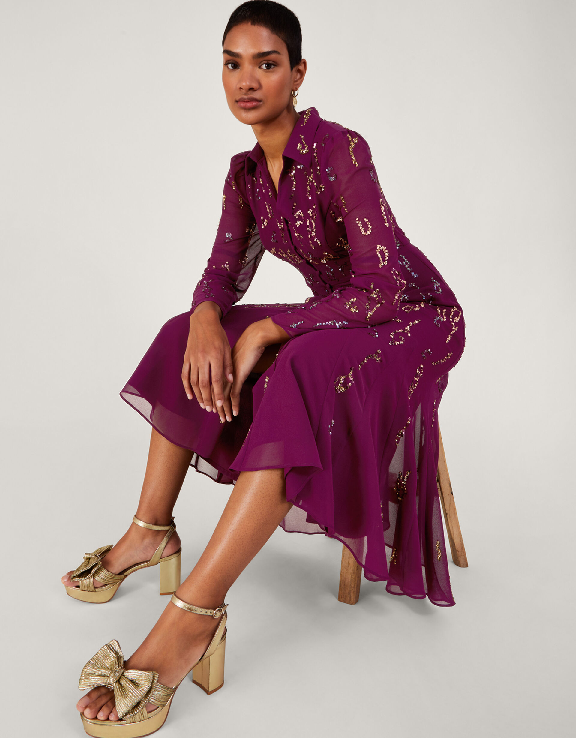 Eliza Embellished Shirt Dress Red