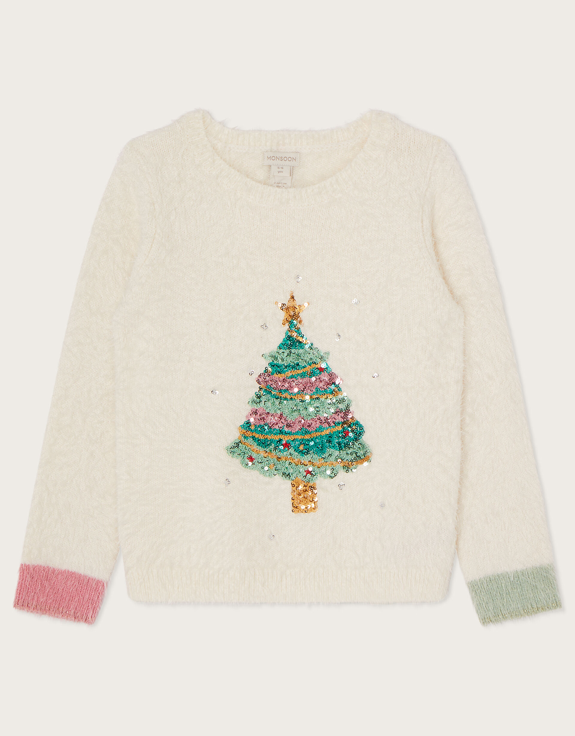 Fluffy Sequin Christmas Tree Jumper Ivory