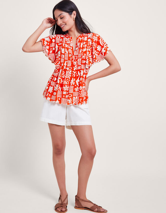 Dario Print Pleat Top Red | Tops & T-shirts | Monsoon UK.