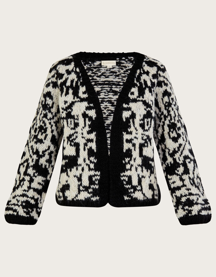 Handknit Jacquard Cardigan with Recycled Polyester Black | Cardigans ...