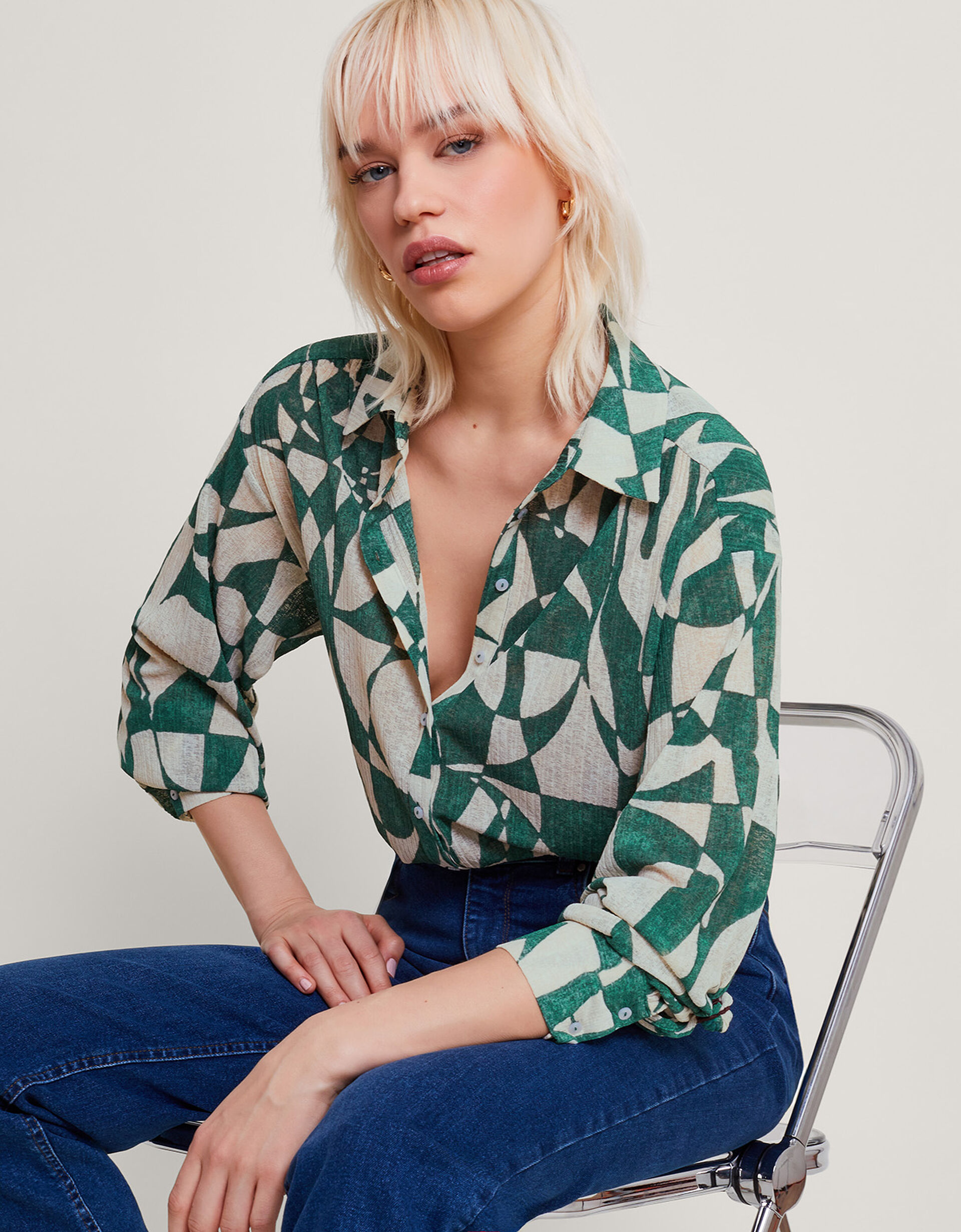 Geometric Print Shirt Green | Blouses & Shirts | Monsoon UK.