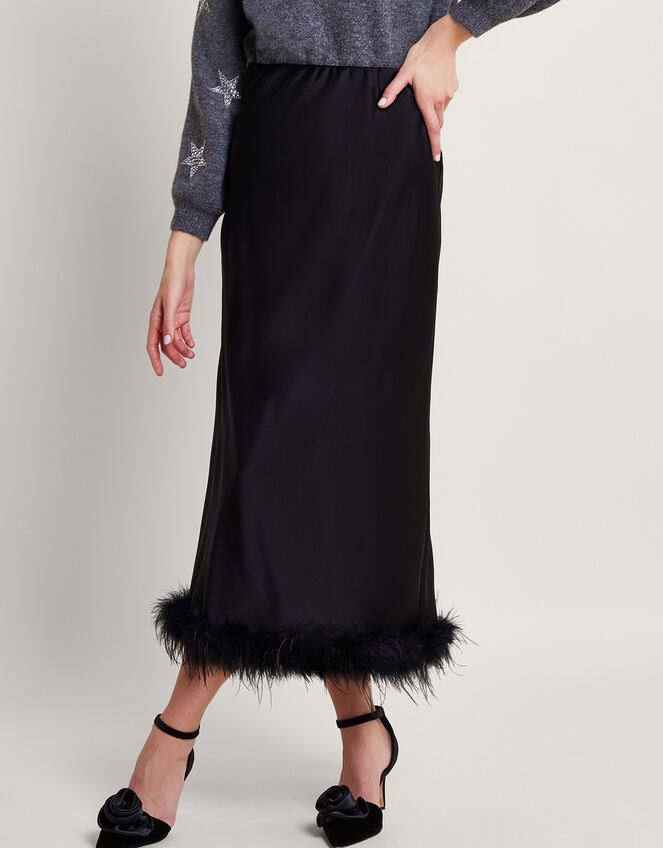 Felis Satin Feather Skirt Black