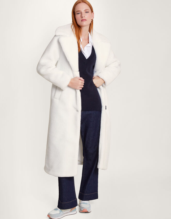 Trinity Long Teddy Coat Ivory | Women's Coats | Monsoon UK.