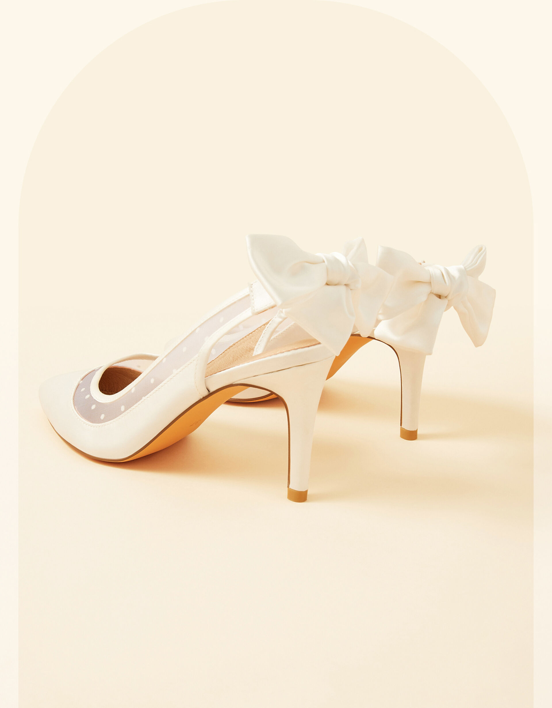 Bow Mesh Slingback Bridal Heels Ivory
