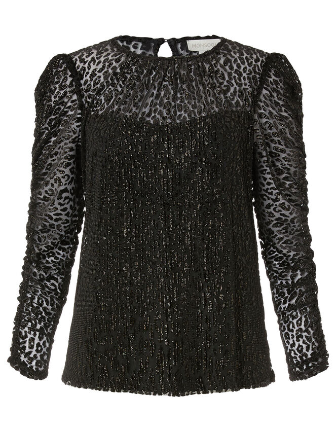 Abigail Shimmer Animal Devore Top Black | Blouses & Shirts | Monsoon UK.