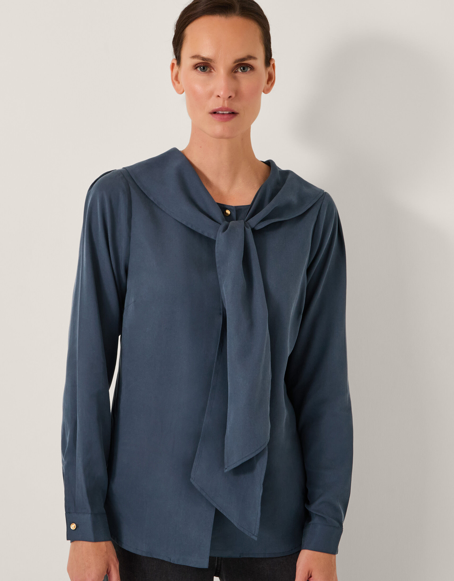 Drew Tie-Neck Blouse Blue | Tops & T-shirts | Monsoon UK.