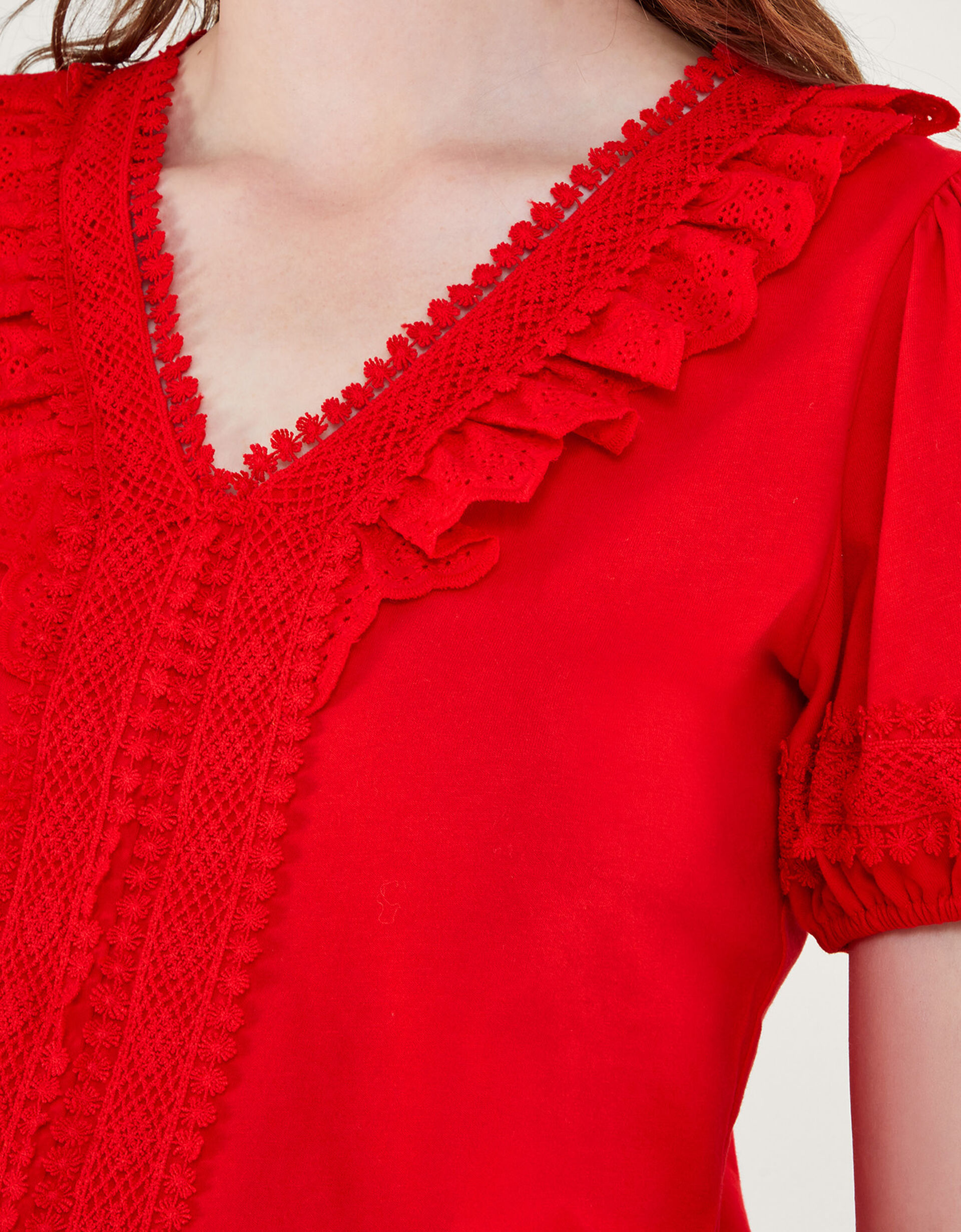 Crochet Lace Jersey Top Red