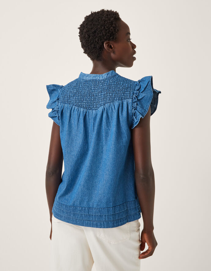 Holly Embroidered Denim Top Blue | Tops & T-shirts | Monsoon UK.