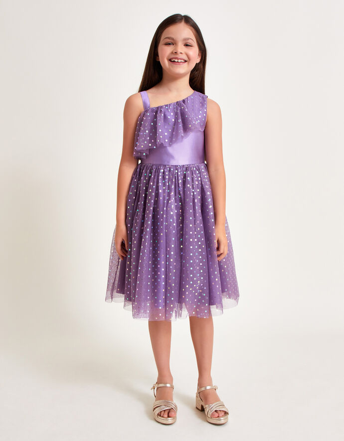 Asymmetrical Polka Dot Dress Purple | Girls' Dresses | Monsoon UK.