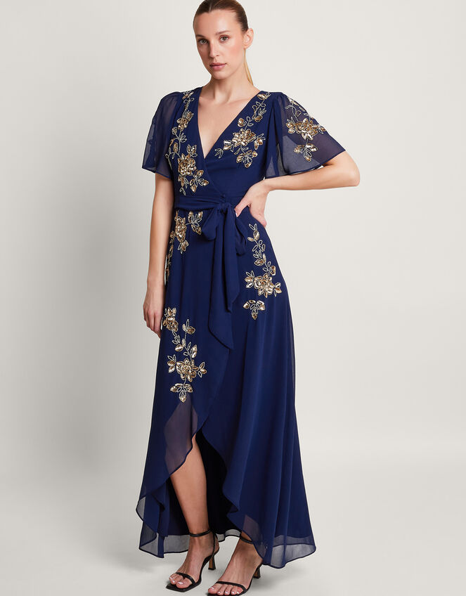 Sarah Embellished Wrap Dress Blue | Evening Dresses | Monsoon UK.