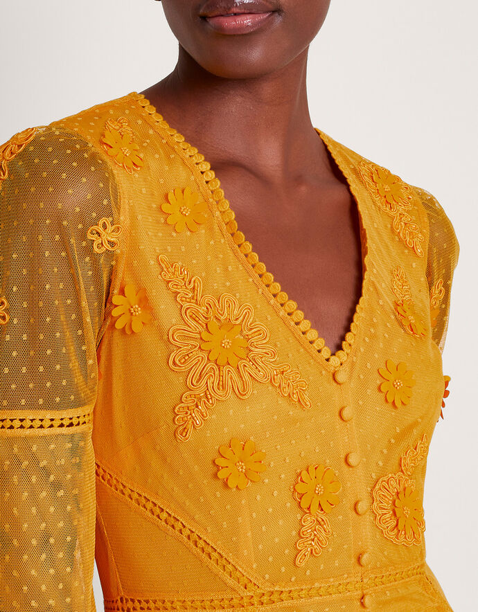 Alba Embroidered Tea Dress Yellow
