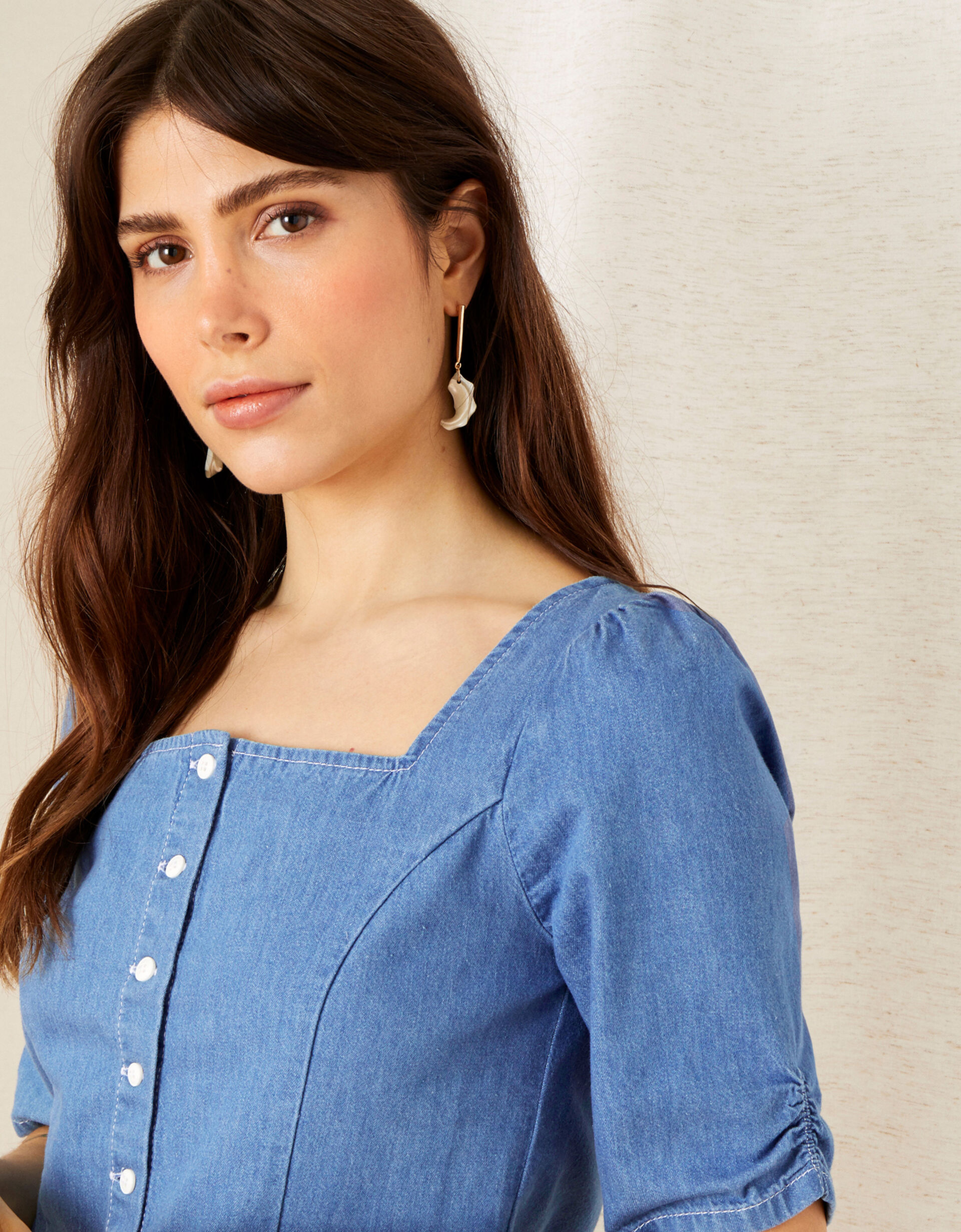 Square Neck Denim Top Blue | Tops & T-shirts | Monsoon UK.