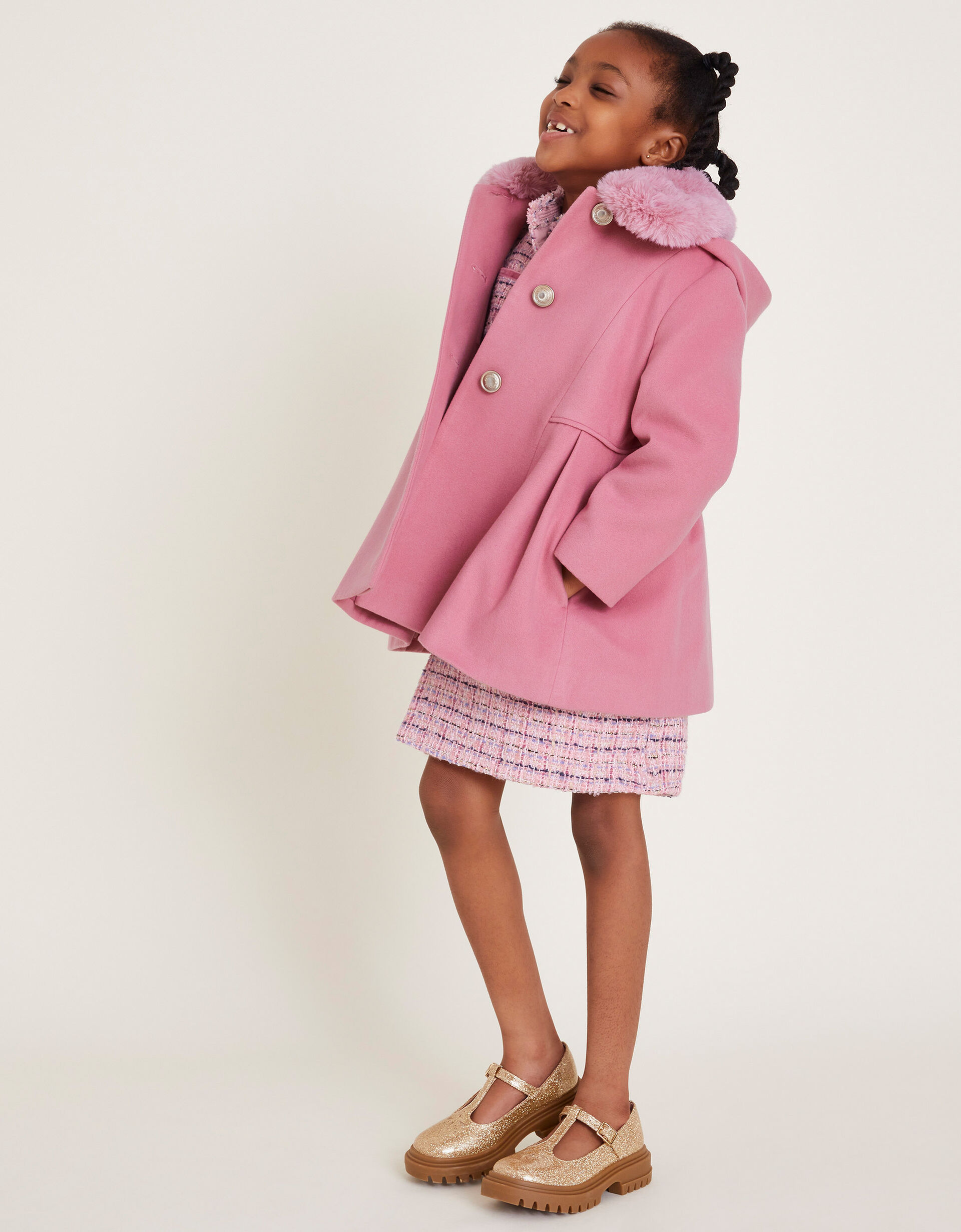 Hooded Collar Coat Pink | Girls' Coats & Jackets | Monsoon UK.