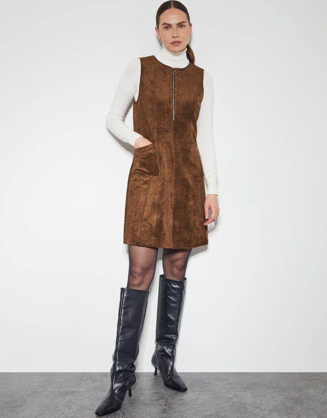 Amber Suedette Pinafore Dress Brown | Day Dresses | Monsoon UK.