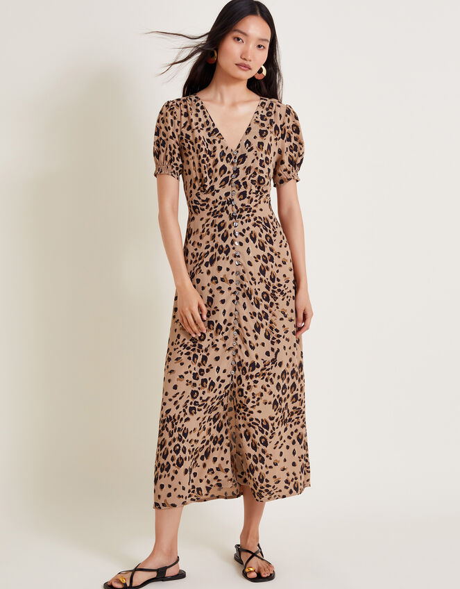 Raife Midi Leopard Print Tea Dress Natural | Day Dresses | Monsoon UK.