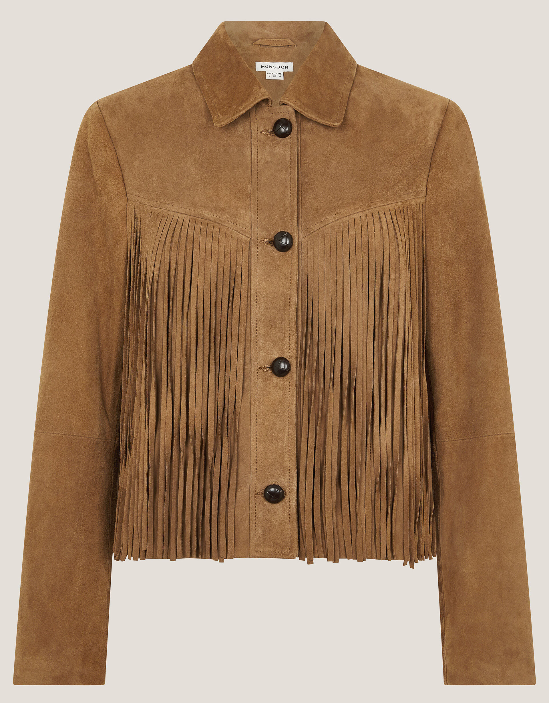Lily Fringe Suede Jacket Tan | Women's Jackets | Monsoon UK.