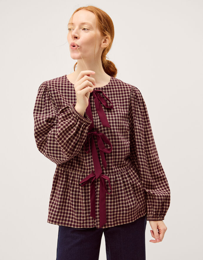 Agatha Check Tie Front Blouse Red | Tops & T-shirts | Monsoon UK.