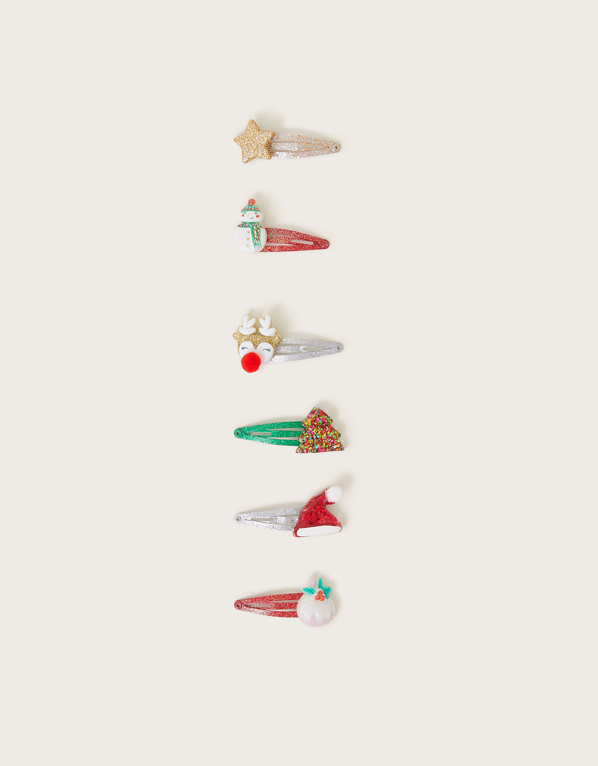 6-Pack Christmas Glitter Hair Clips