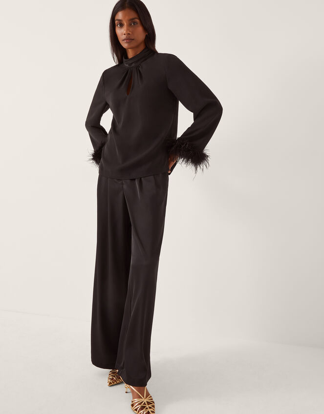 Luella Feather Cuff Top Black | Blouses & Shirts | Monsoon UK.