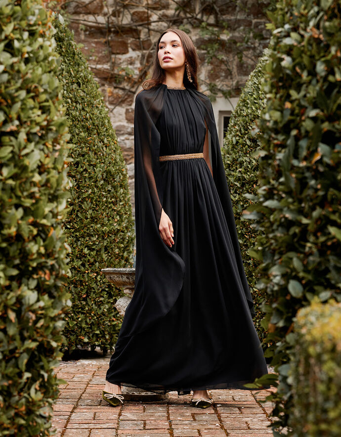 Christa Plain Cape Dress Black