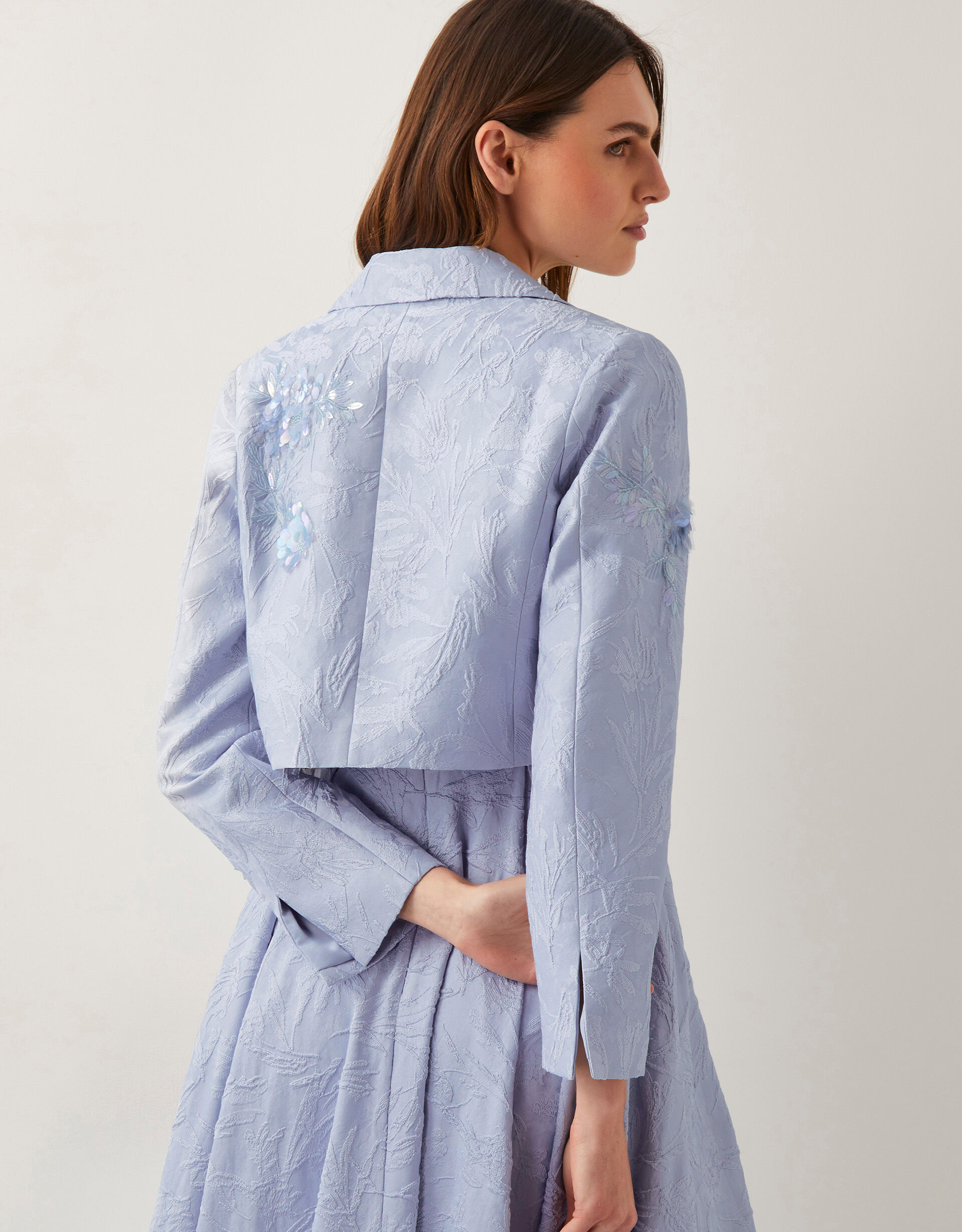 Faye Hand-Beaded Jacquard Cropped Bridal Jacket Blue | Women's Jackets ...