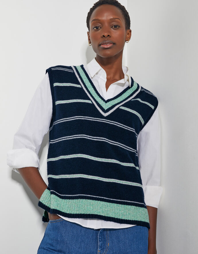 Shauna V-Neck Stripe Knitted Vest Blue