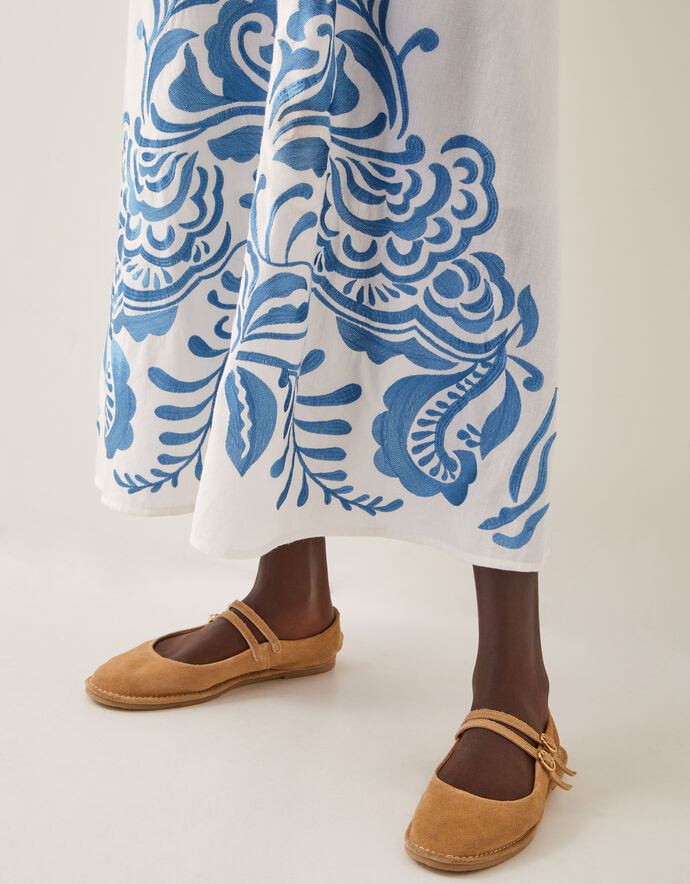 Maria Embroidered Puff Sleeve Midi Dress White | Day Dresses | Monsoon UK.