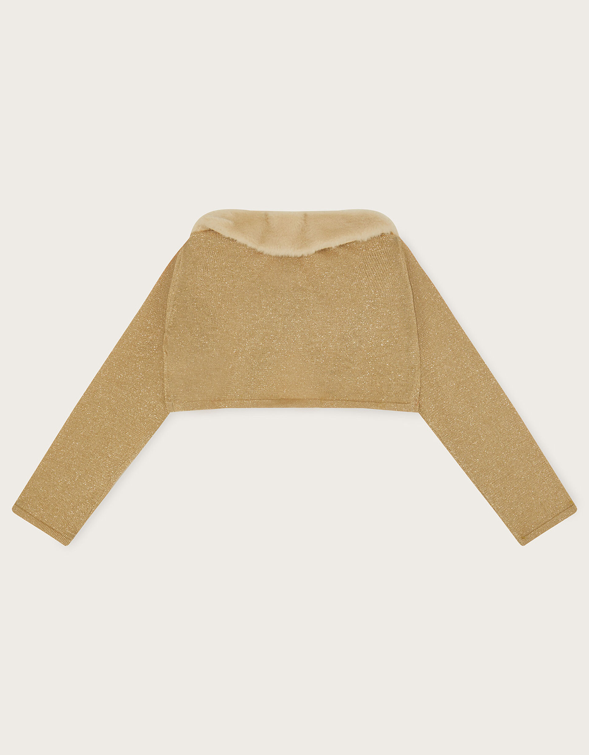Super-Soft Faux Fur Collar Cardigan Gold | Girls' Cardigans | Monsoon UK.