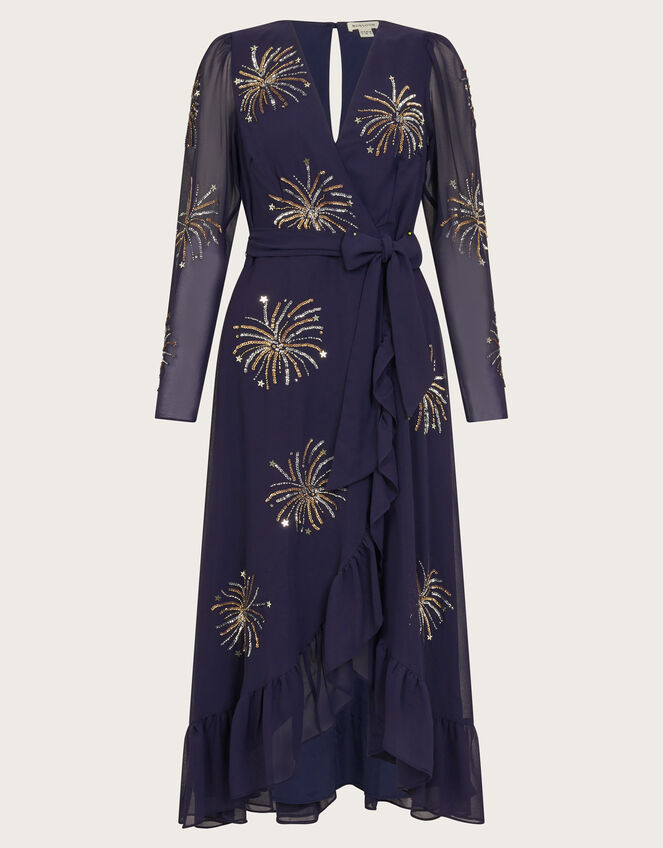 Serena Embellished Wrap Dress Blue