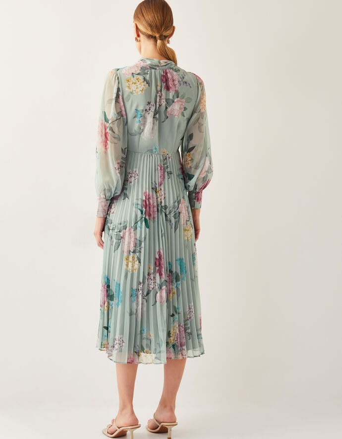Agnes Floral Pleated Midi Dress Green