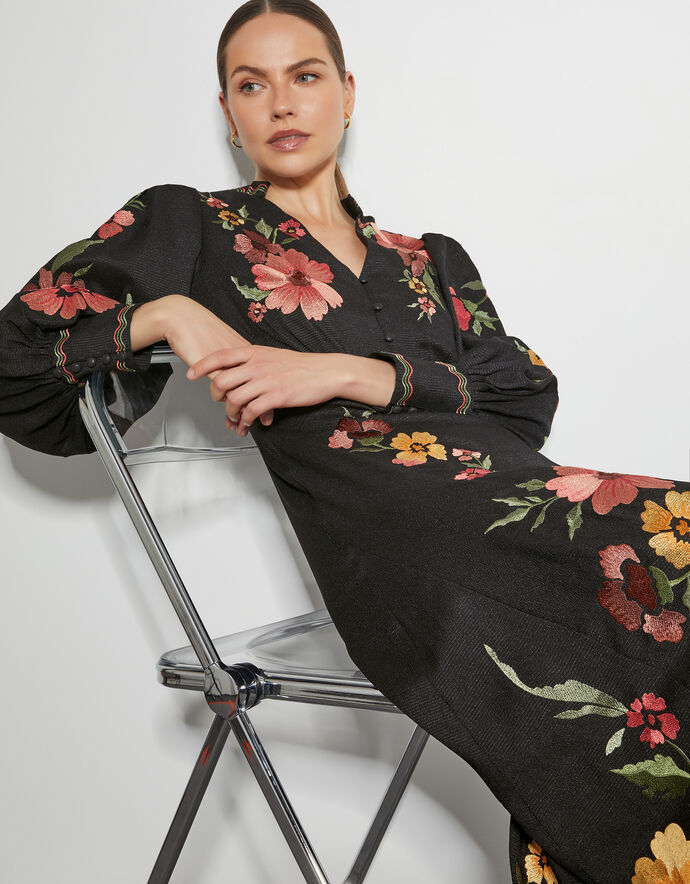 Lyra Embroidered Midi Dress Black