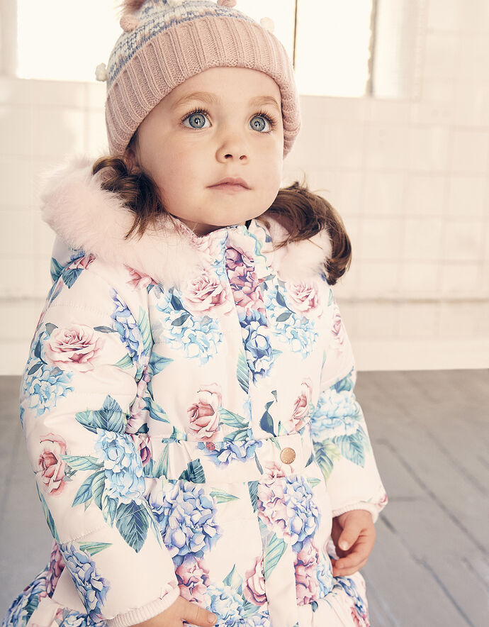 Baby Floral Padded Puffball Coat Pink