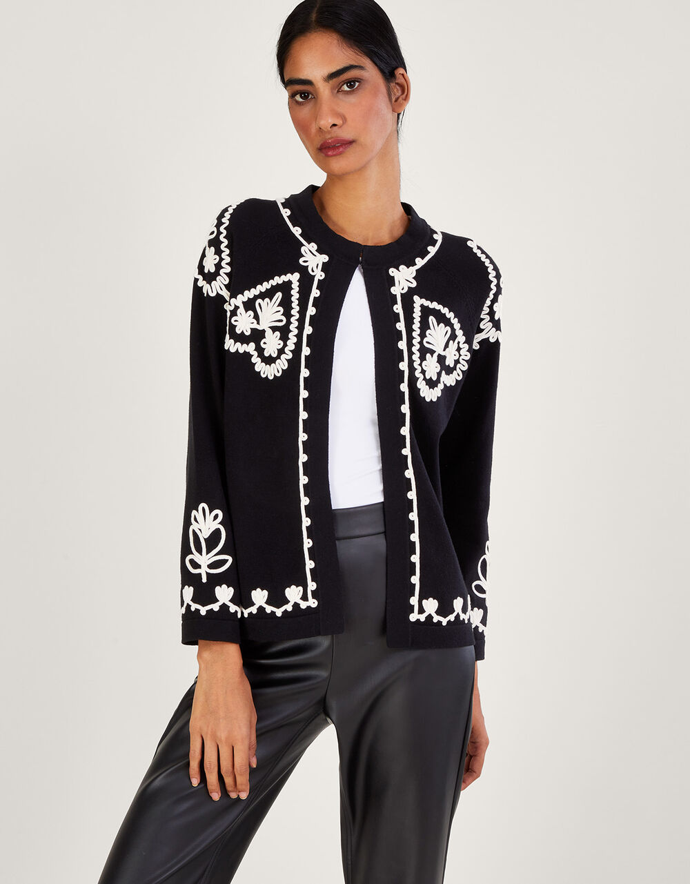 Cornelli Embroidery Jacket in Sustainable Cotton Black