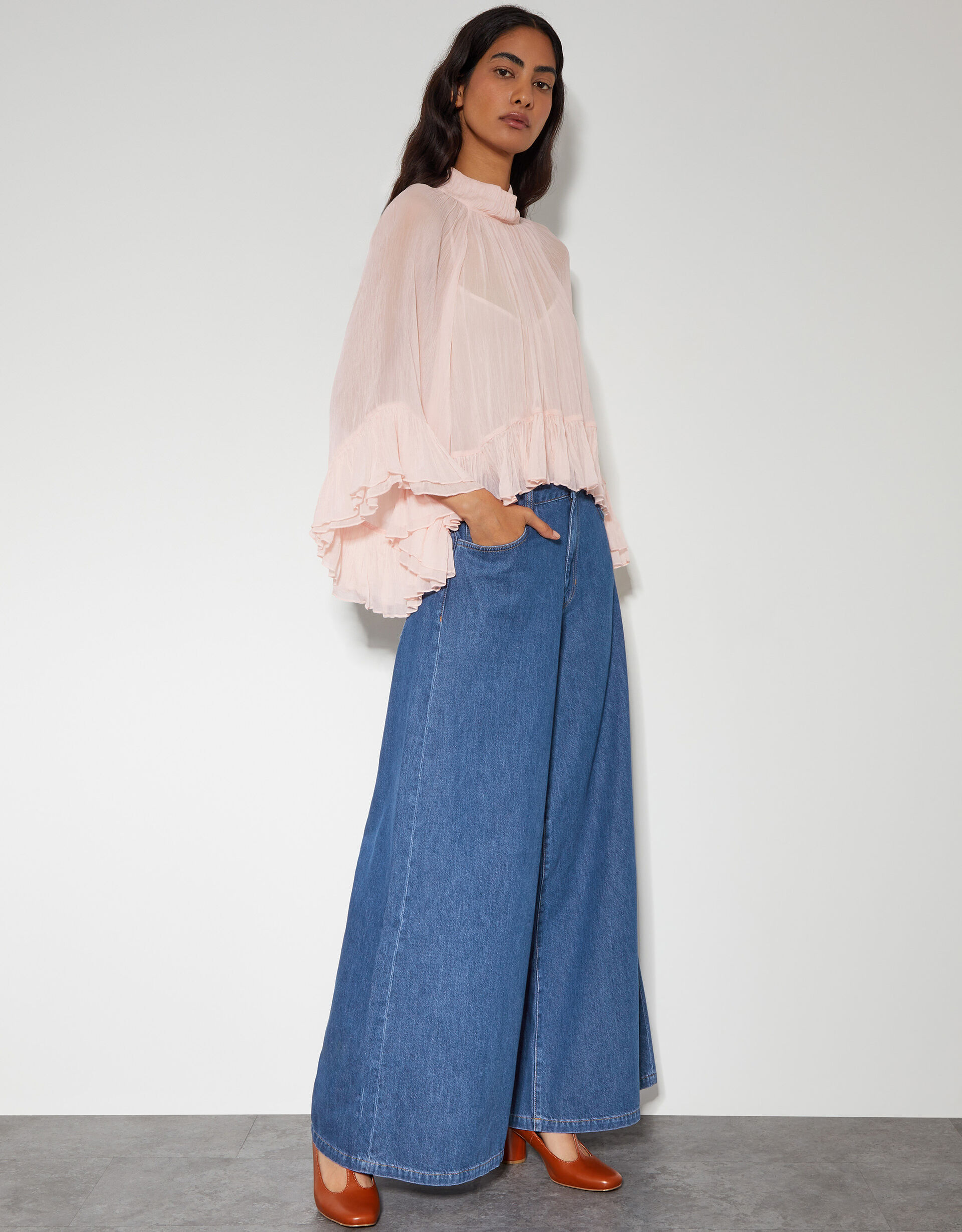 Renee Crinkle Ruffle Top Pink | Blouses & Shirts | Monsoon UK.