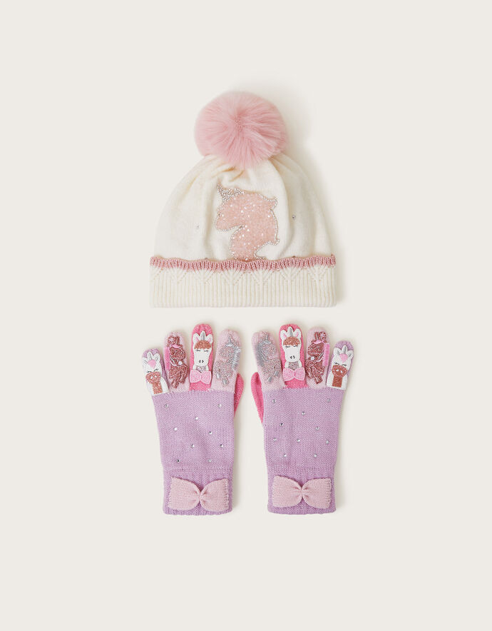 Sparkly Unicorn Beanie Hat and Gloves Set Ivory | Accessories | Monsoon UK.