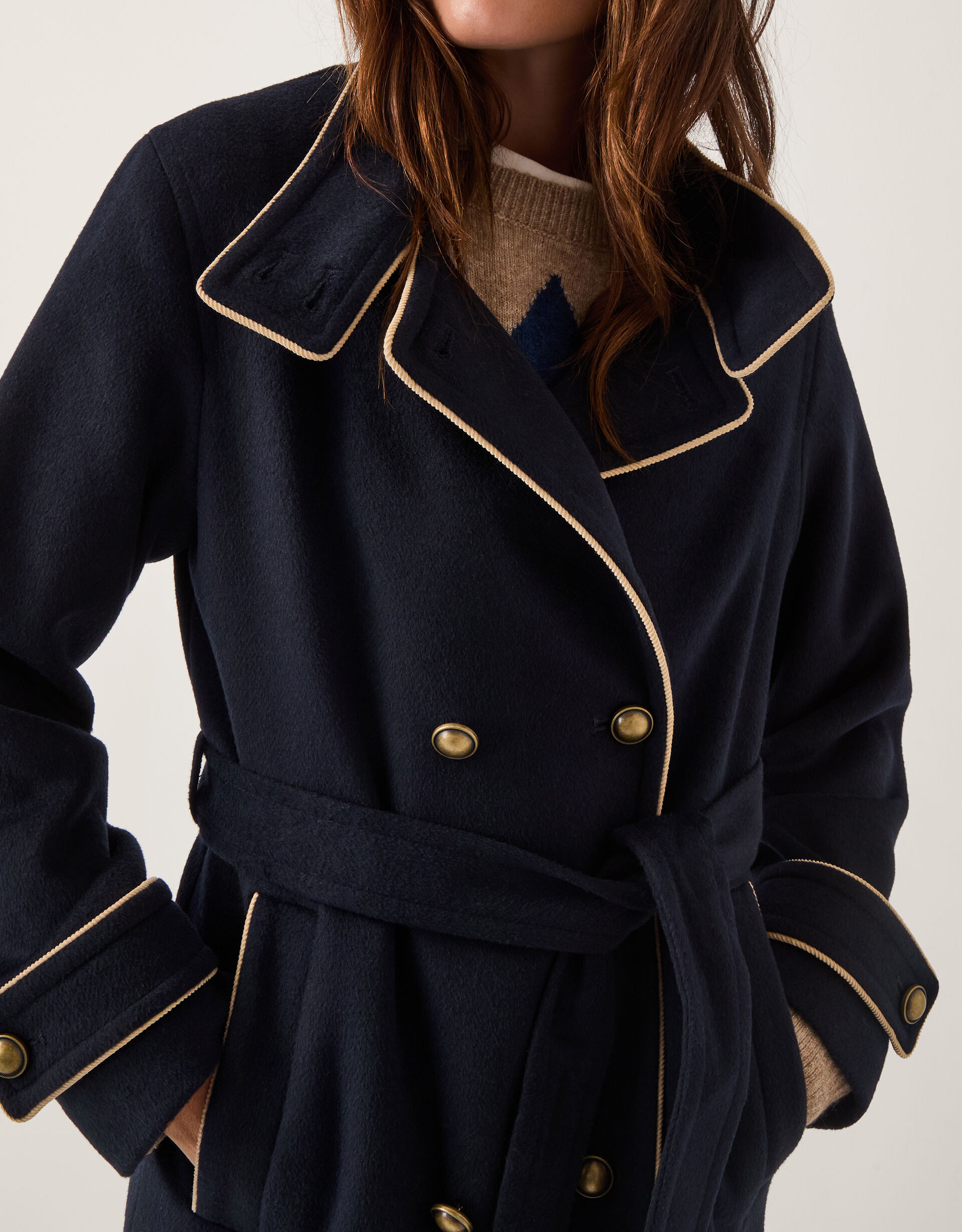 Harriet Funnel Doubled Breasted Coat Blue | Women's Coats | Monsoon UK.