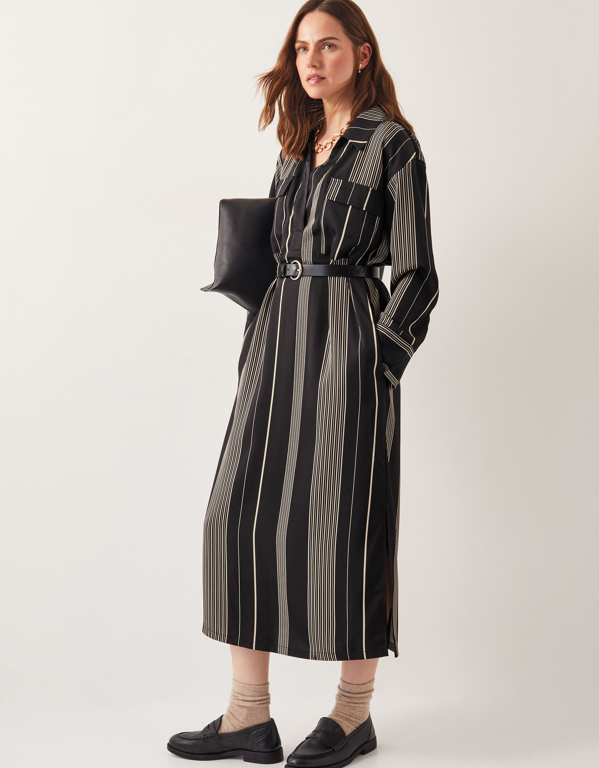 Andi Stripe Midi Shirt Dress Black