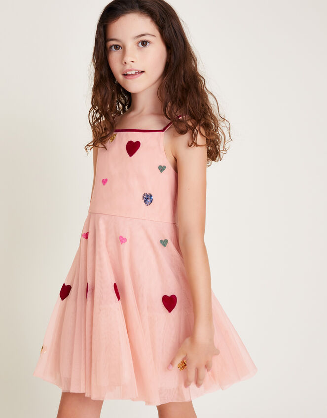 Strappy Applique Heart Dress Pink | Girls' Dresses | Monsoon UK.