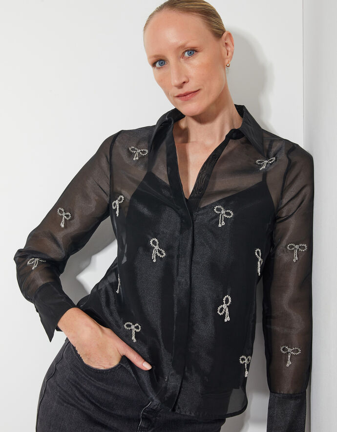Betty Bow Organza Blouse Black