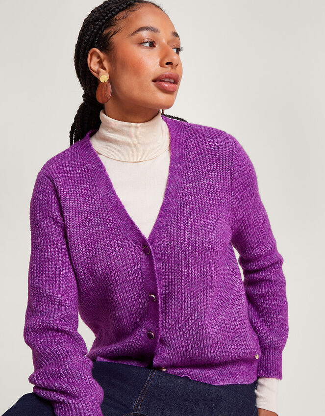 Super-Soft Ribbed Knit Cardigan Purple | Cardigans | Monsoon UK.