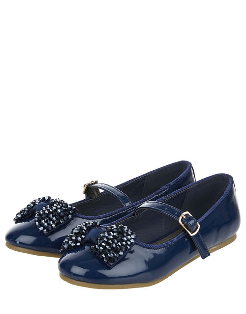 Adeline Beaded Bow Ballerina Shoes Blue | Girls' Flat Shoes | Monsoon UK.
