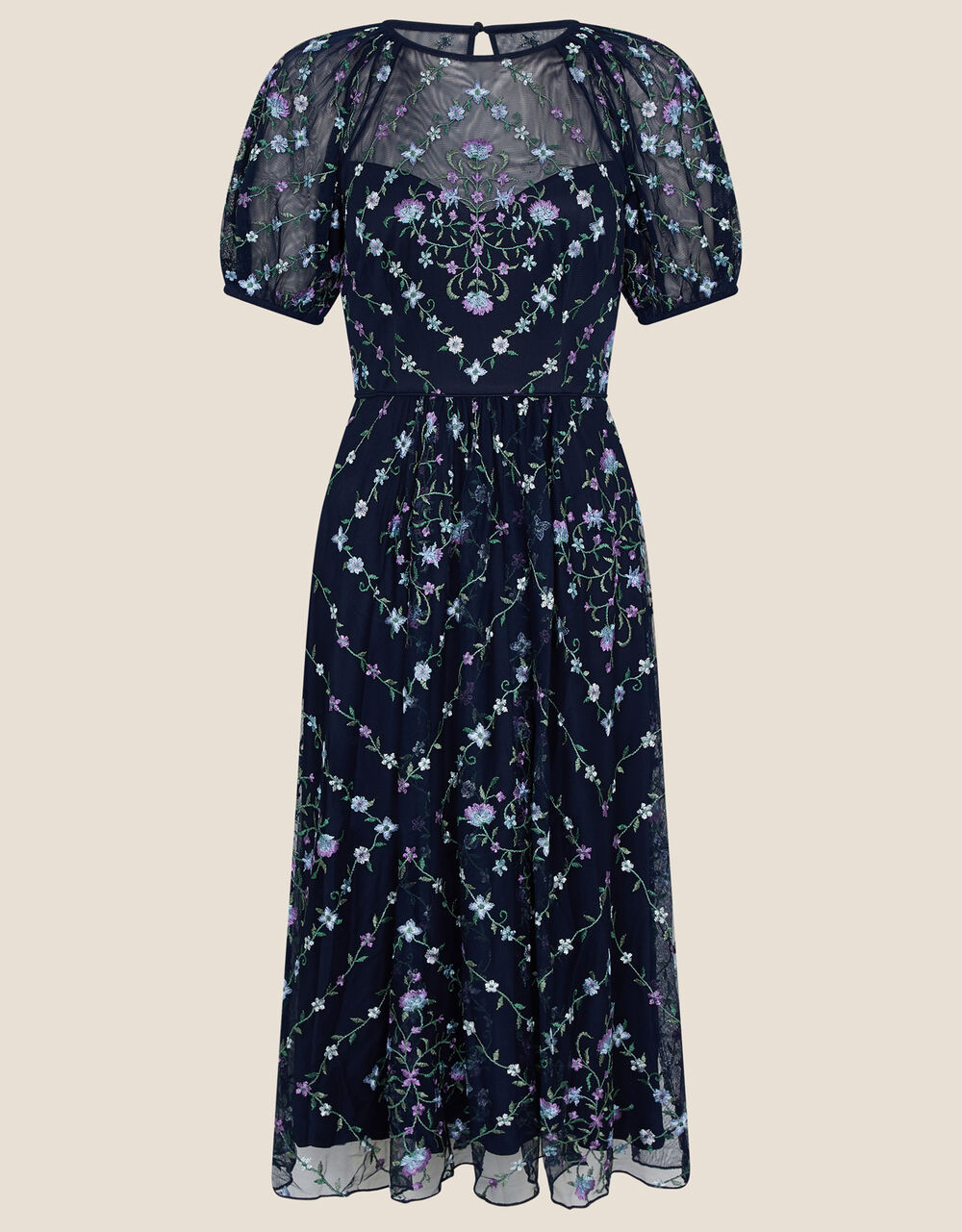 Hele Floral Embroidered Midi Dress Blue | Evening Dresses | Monsoon UK.