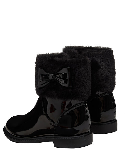 Fluffy Trim Patent Ankle Boots Black | Girls Boots | Monsoon UK.