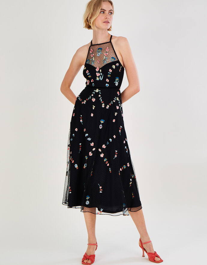 Allison Embroidered Midi Dress Black