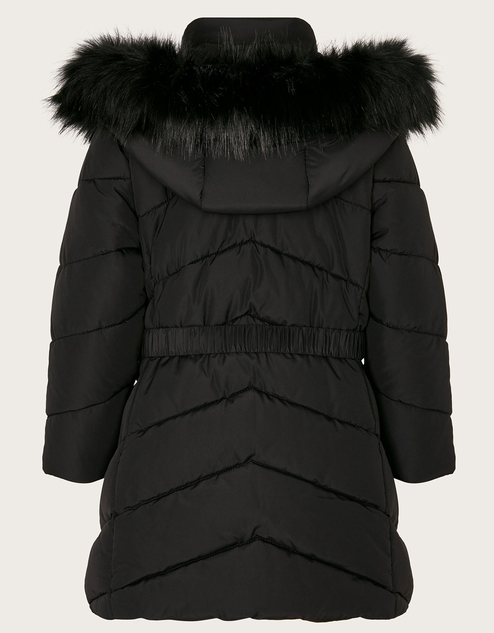 Belted Faux Fur Hooded Coat Black | Girls' Coats & Jackets | Monsoon UK.